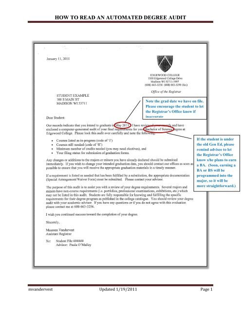 Degree Audit Form (How to Read Guide)