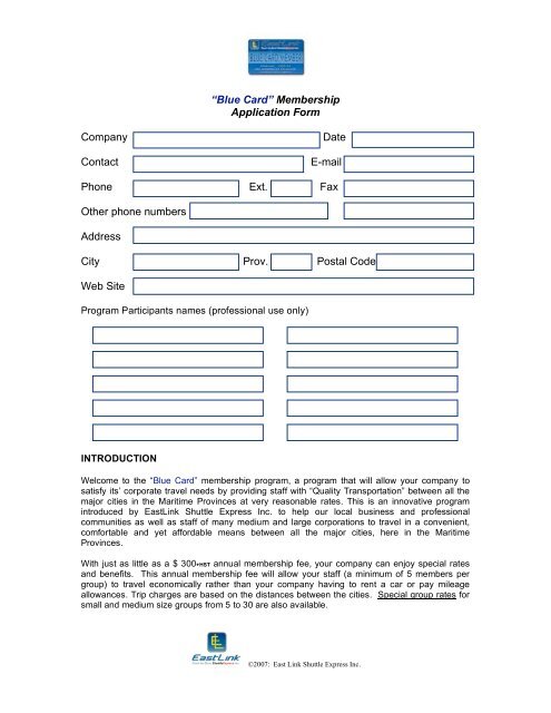 “Blue Card” Membership Application Form Company Date Contact E ...