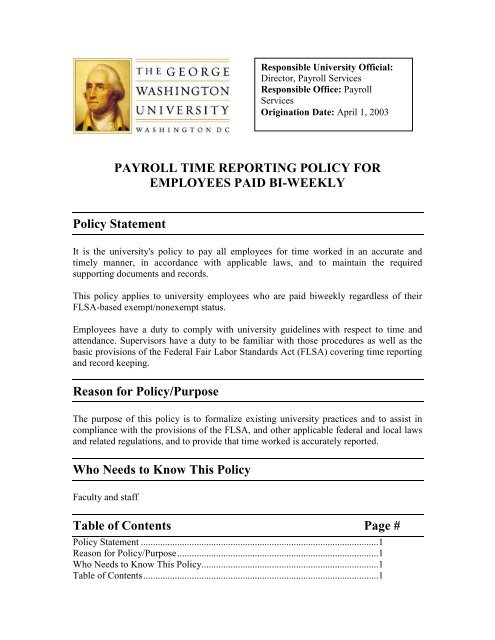 PAYROLL TIME REPORTING POLICY FOR EMPLOYEES PAID BI ...