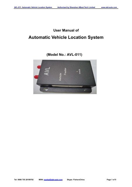 user manual for Automatic Vehicle Location System: AVL-011
