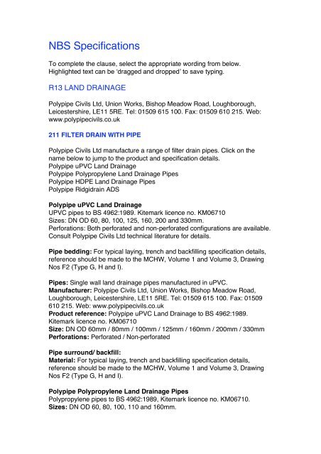 NBS Specifications - Polypipe