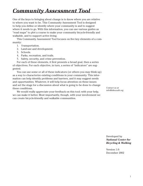 Community Assessment Tool - Physical Activity Strategy