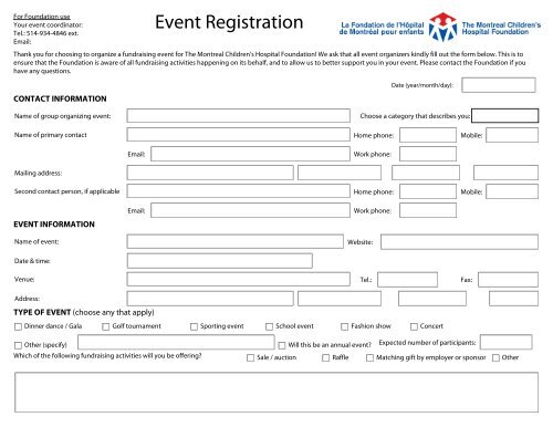 Event Application Form - The Montreal Children's Hospital Foundation