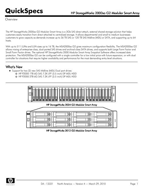 HP StorageWorks 2000sa G2 Modular Smart Array - mywebtek