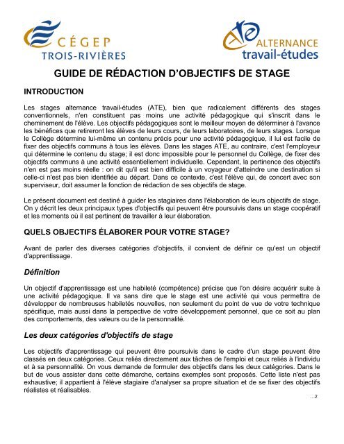 Guide De RÉdaction Dobjectifs De Stage