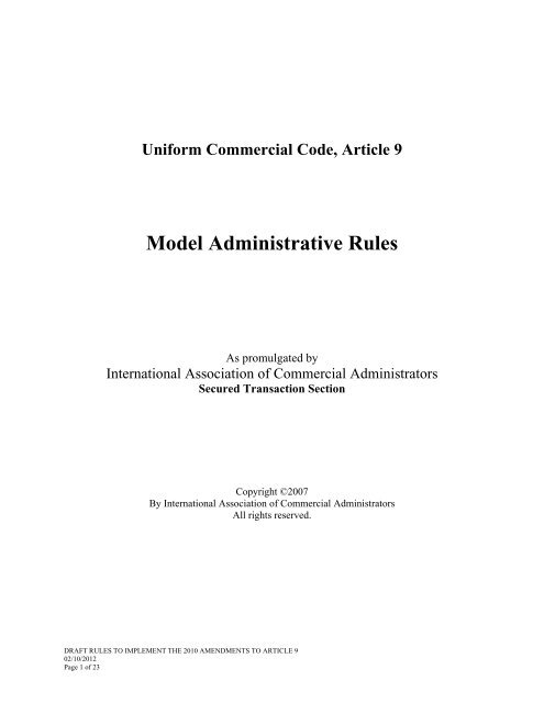 UCC Model Administrative Rules - IACA