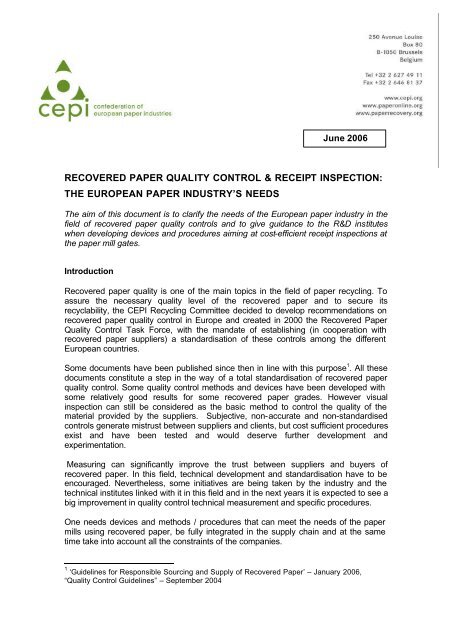 Recovered paper quality control & receipt inspection - CEPI ...
