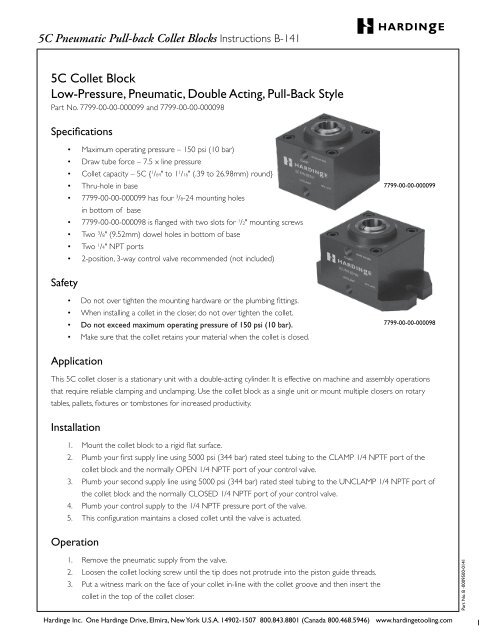 5C Pneumatic Pull-back Collet Blocks - Hardinge Inc.