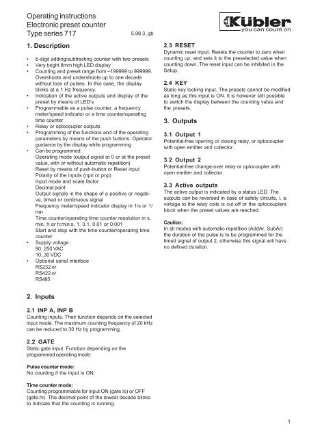 Operating instructions Electronic preset counter Type series 717