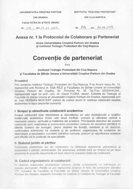 Anexa nr. 1 la Protocolul de Colaborare Å i Parteneriat - Institutul ...