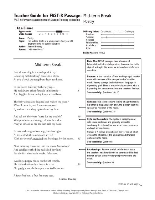 Teacher Guide for FAST-R Passage: Mid-term Break