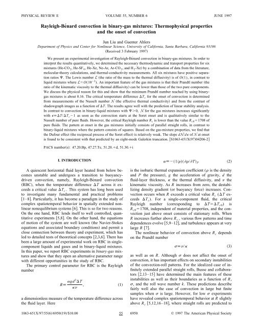 Rayleigh-Bénard convection in binary-gas mixtures: Thermophysical ...