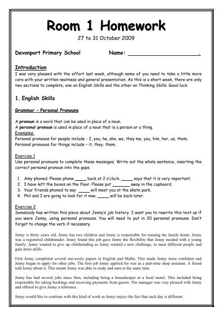 Year 6 Homework - Devonport Primary School