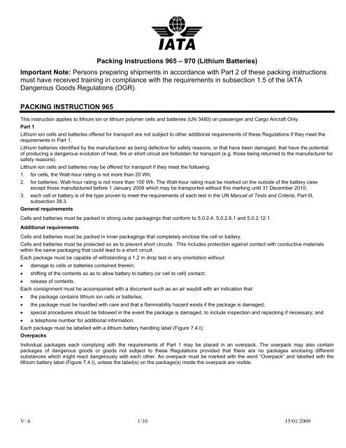 PACKING INSTRUCTION 965 - Bureau of Dangerous Goods, Ltd.