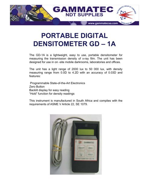 Portable Digital Densitometer GD 1 A - GammaTec
