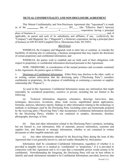 Mutual Non Disclosure Agreement Template