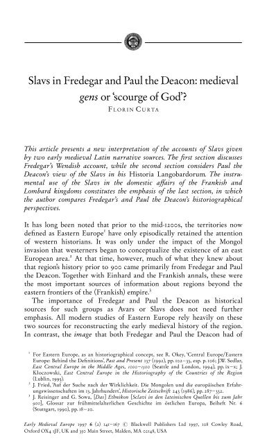 Slavs in Fredegar and Paul the Deacon: medieval gensor `scourge ...