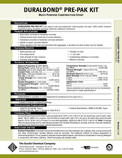 Euclid Duralbond Pre-Pak Kit Product Data Sheet - Brock White