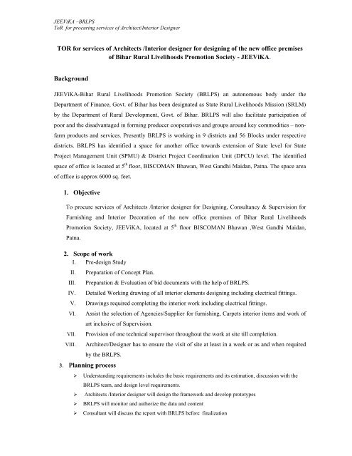 TOR for services of Architects /Interior designer for designing of the ...