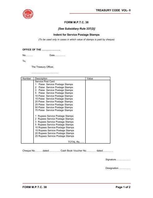 TREASURY CODE VOL- II FORM M.P.T.C. 38 ... - Mptreasury.org