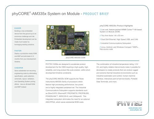 phyCORE®-AM335x System on Module - PRODUCT BRIEF - Phytec