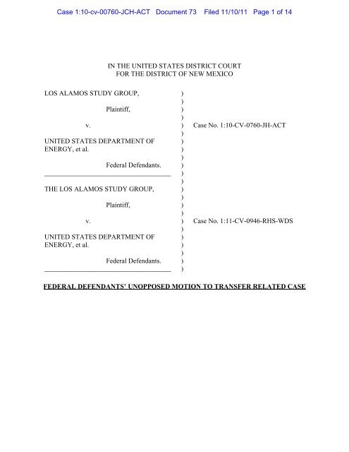 unopposed motion to transfer related case - Los Alamos Study Group
