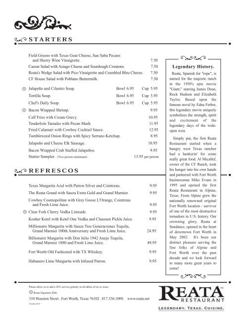 Dinner Menu - Reata Restaurants