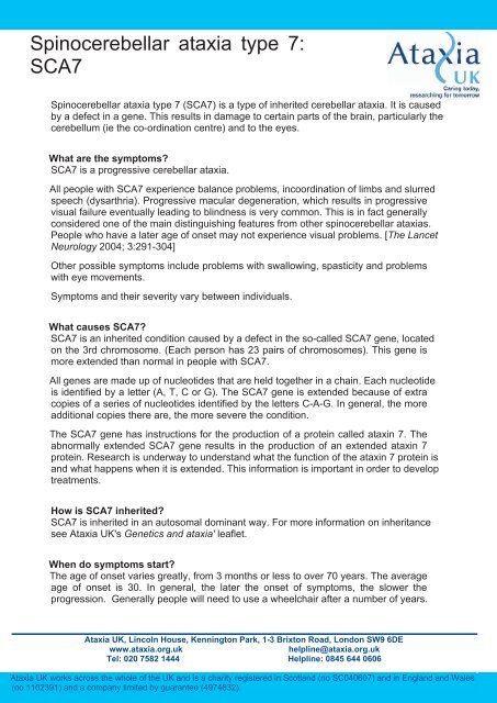 Spinocerebellar ataxia type 7: SCA7 - Ataxia UK