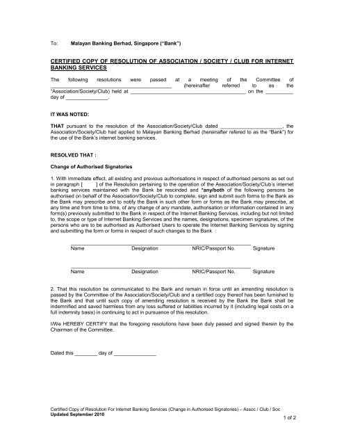 Resolution - Club/Assoc/Society - Maybank