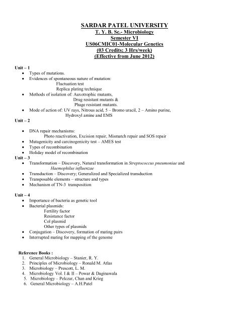 SARDAR PATEL UNIVERSITY - MB Patel Science College