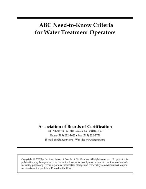 ABC Need-to-Know Criteria for Water Treatment Operators