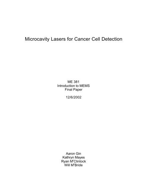 Microcavity Lasers for Cancer Cell Detection - Northwestern University