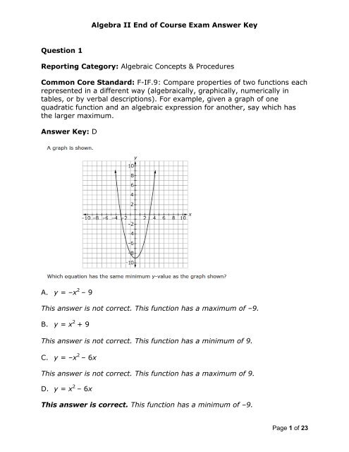 Algebra II End of Course Exam Answer Key Question 1 ... - HSA