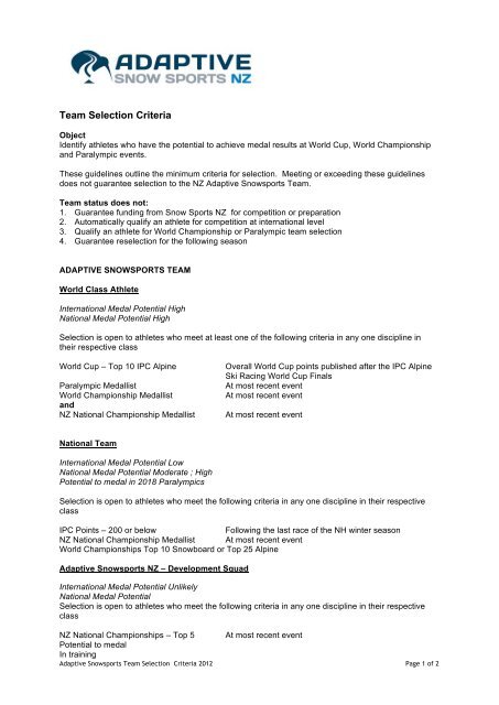 Team Selection Criteria