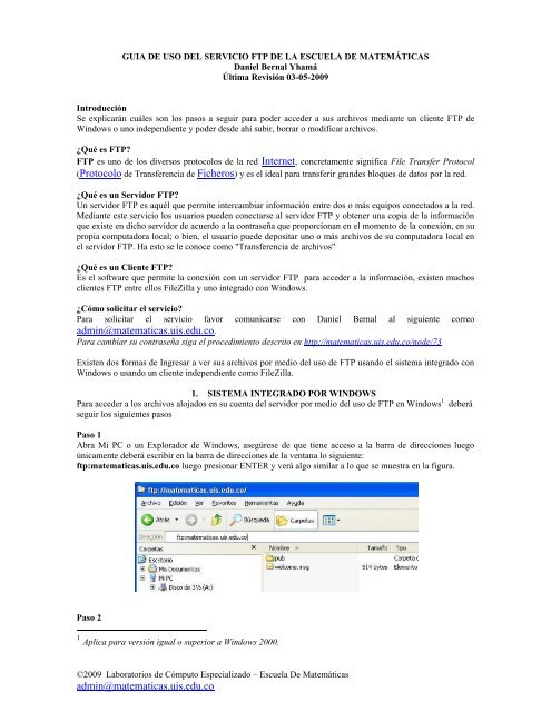 guia rapida de uso del servicio ftp de la escuela de matematica