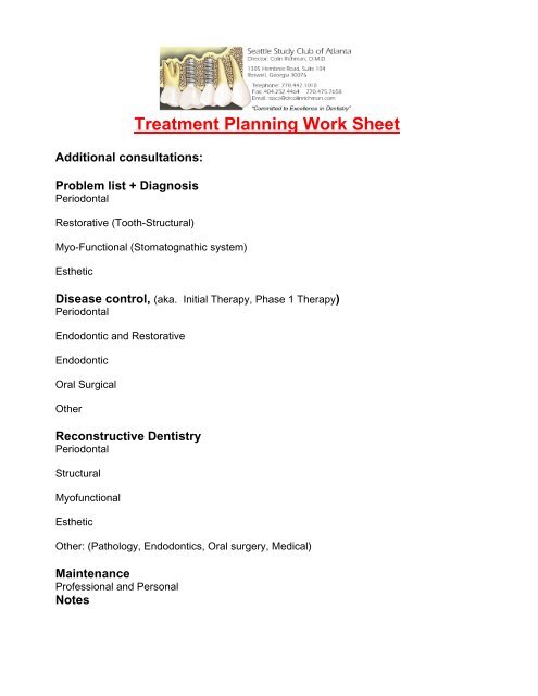 Treatment Planning Work Sheet