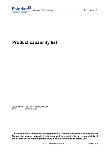 Product capability list - Esterline