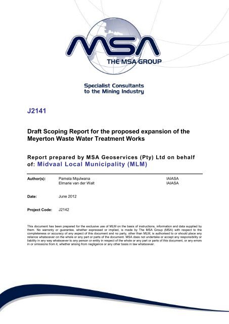 MLM Meyerton Draft Scoping Report Final - The MSA Group