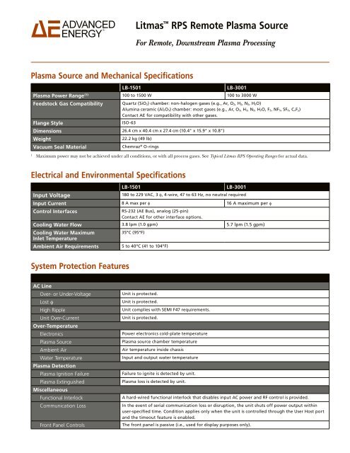 Litmas Â® RPS Remote Plasma Source technical ... - Advanced Energy