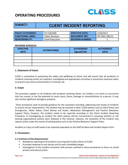 Client Incident Reporting - Community Living & Support Services