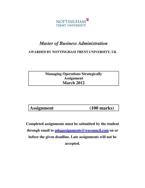 Master of Business Administration Assignment (100 marks)