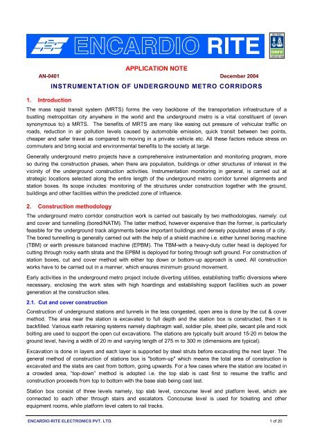 instrumentation of underground metro corridors - Encardio Rite