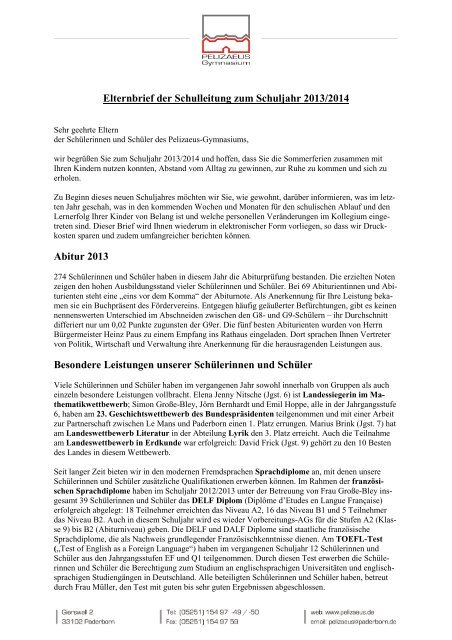 Elternbrief der Schulleitung 2013_2014 - Pelizaeus-Gymnasium