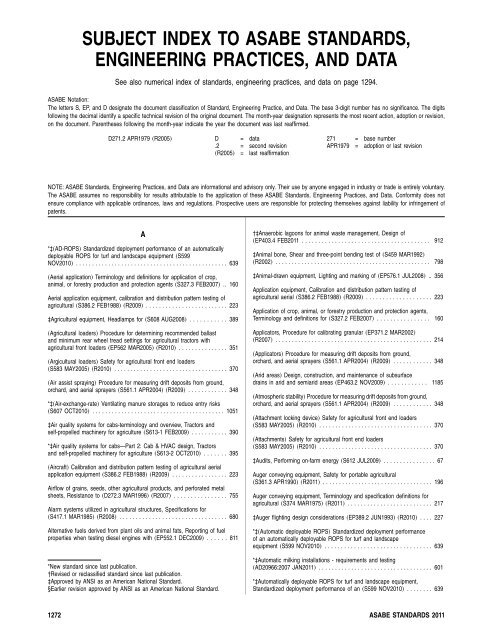 subject index to asabe standards, engineering practices, and data