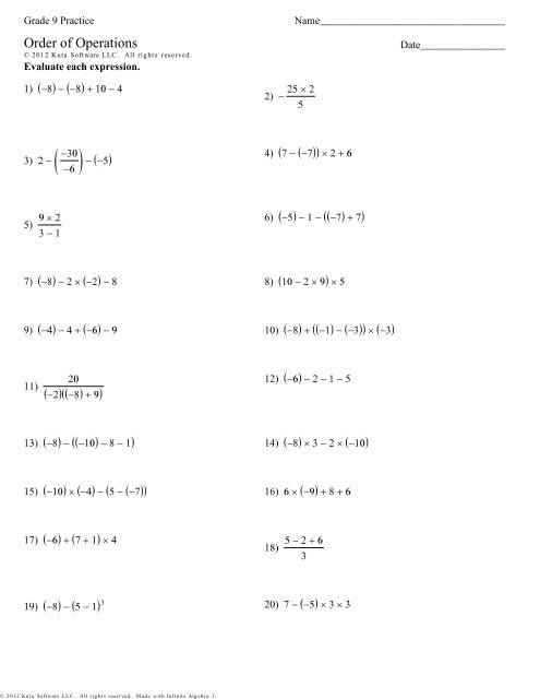 Grade 9 Practice Order Of Operations Feb 17 pdf RHHS Math