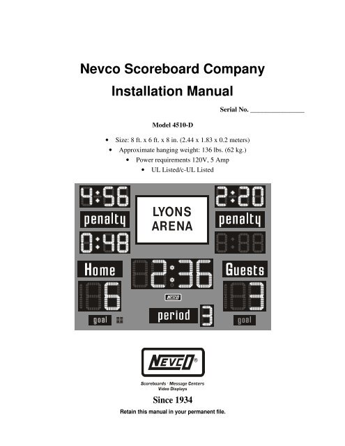 Nevco Scoreboard Company Installation Manual