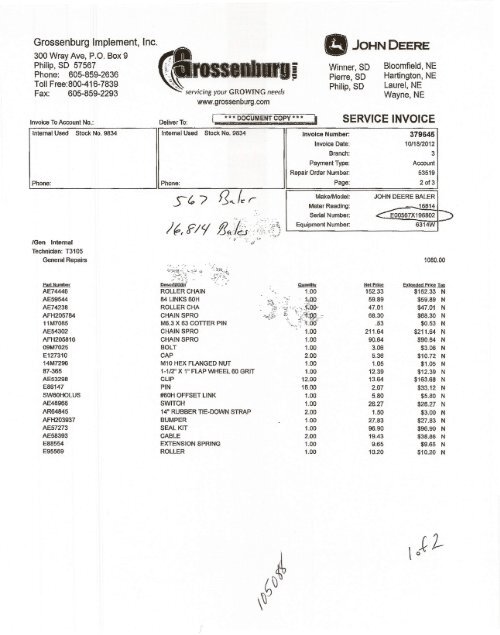 View Repair Invoice - Big Iron
