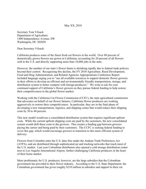 letter to USDA Secretary Vilsack - CCFC | Media