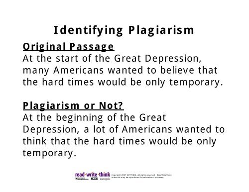 Identifying Plagiarism Examples - ReadWriteThink