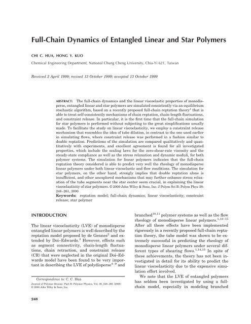 Full-chain dynamics of entangled linear and star polymers - Stanford ...